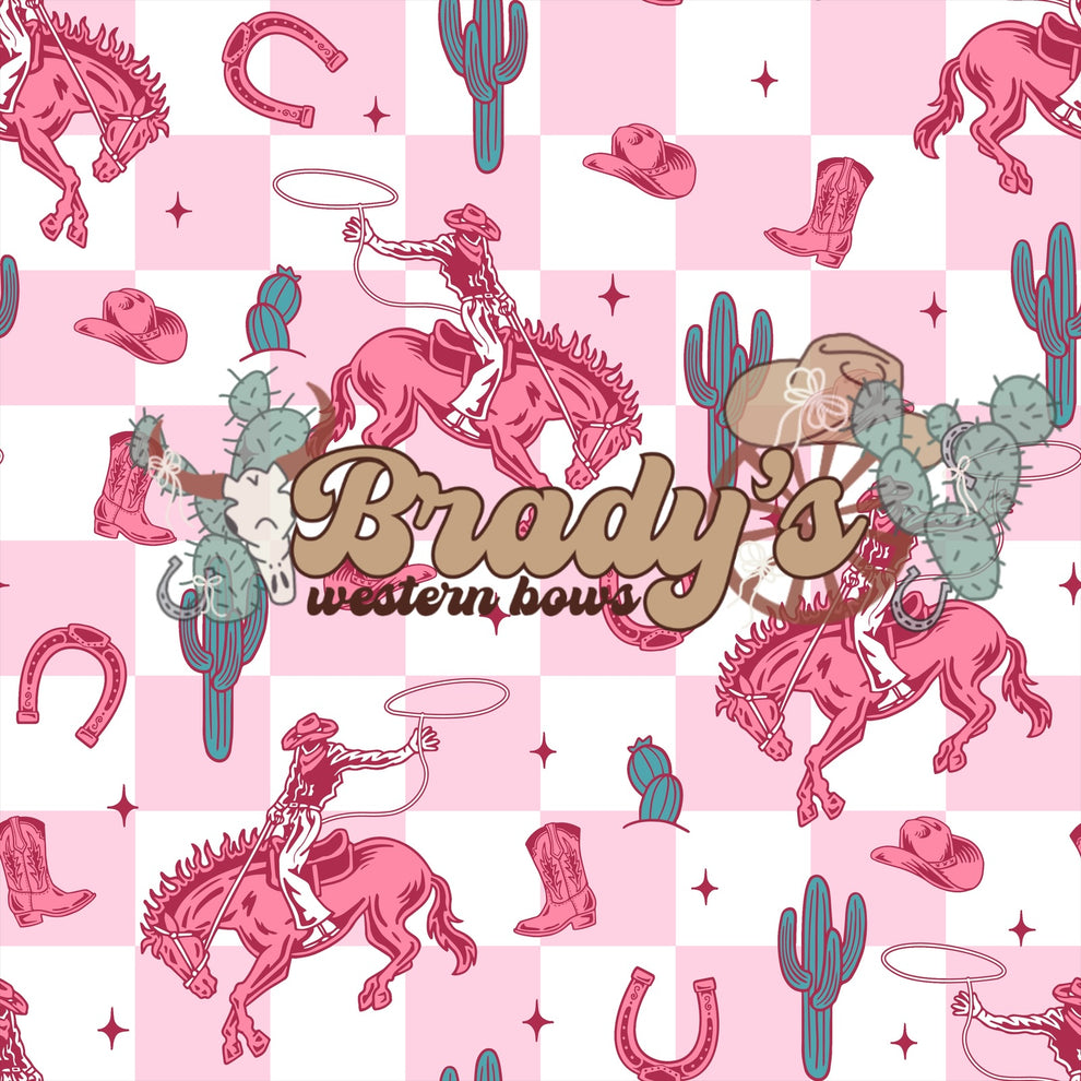 New Pink Checkered – Brady’s Western Bows